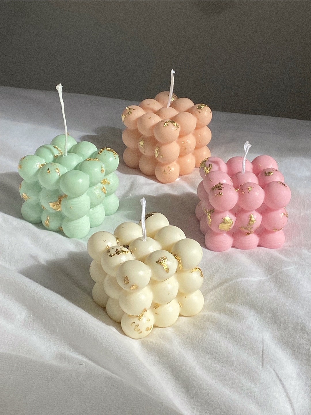 Set of 4 Pastel Bubble Candles, Aesthetic Candles, Goldleaf Candle, Soy ...