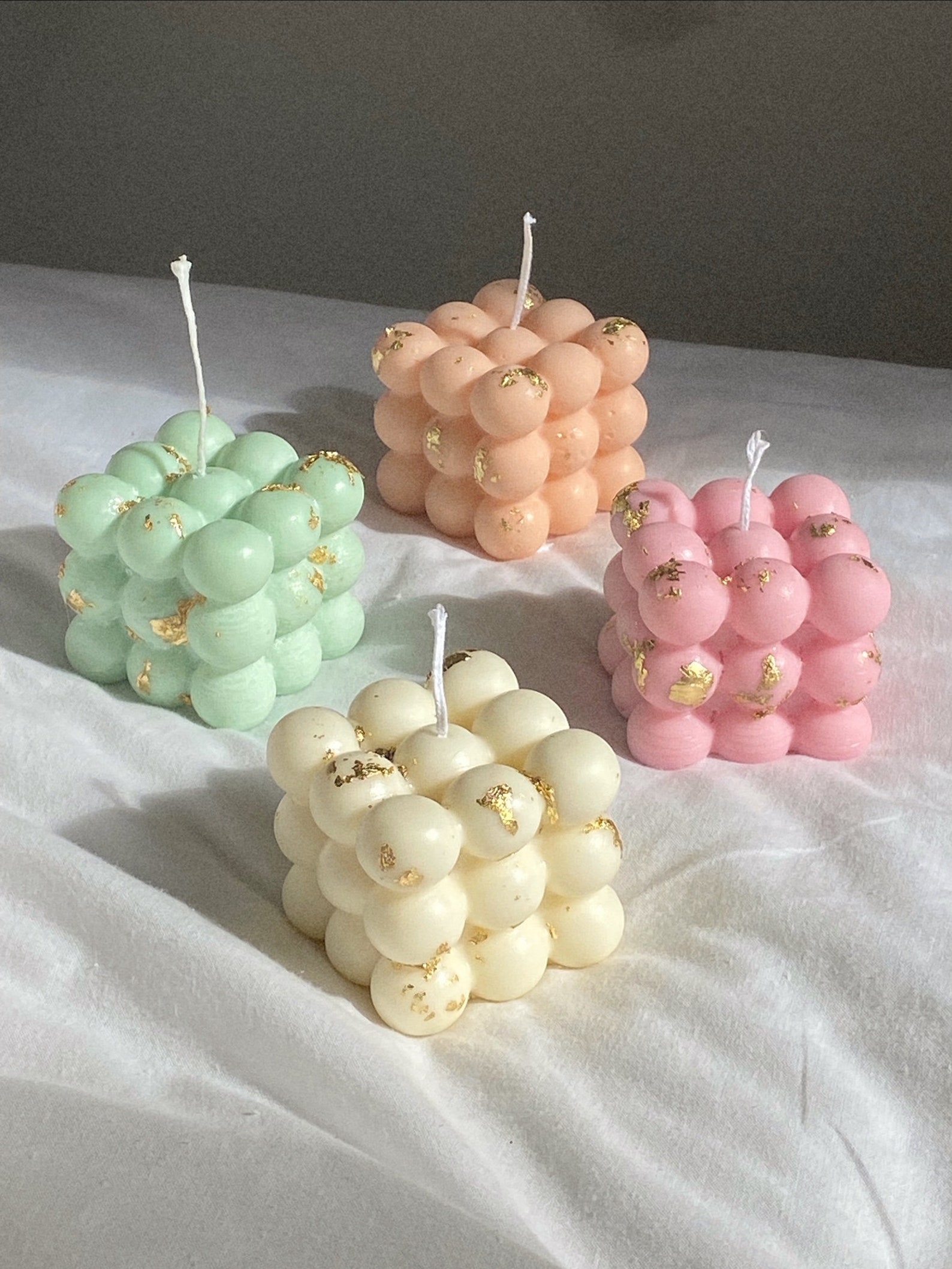 Set of 4 Pastel Bubble Candles, Aesthetic Candles, Goldleaf Candle, Soy ...