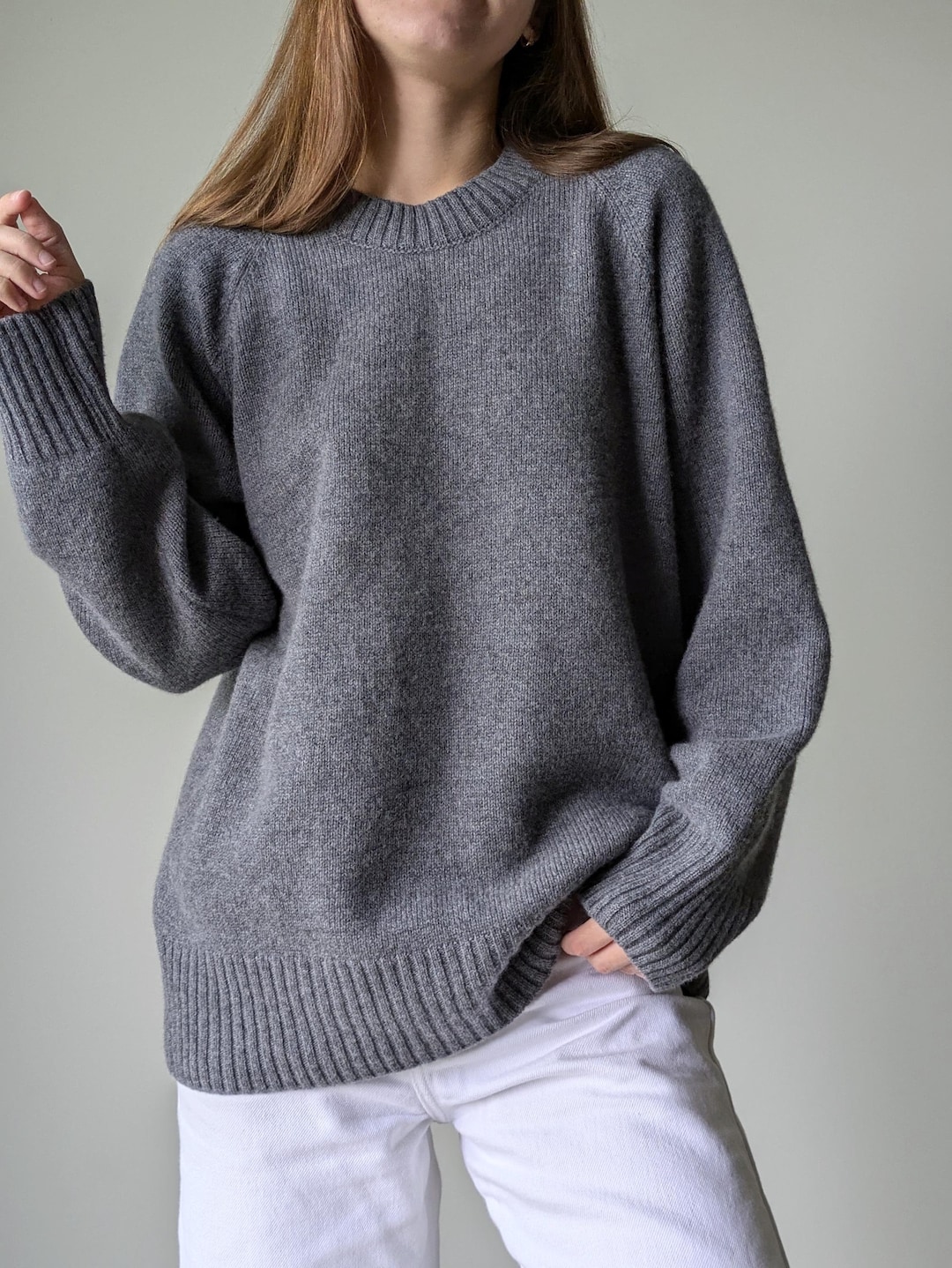 Simple Cashmere and Merino Wool Crew Neck Pullover | Casual Raglan ...