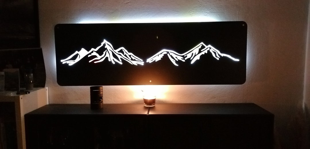 Mountain Landscape, Mountains, Wall Decoration, Laser Sign, Tin Sign ...