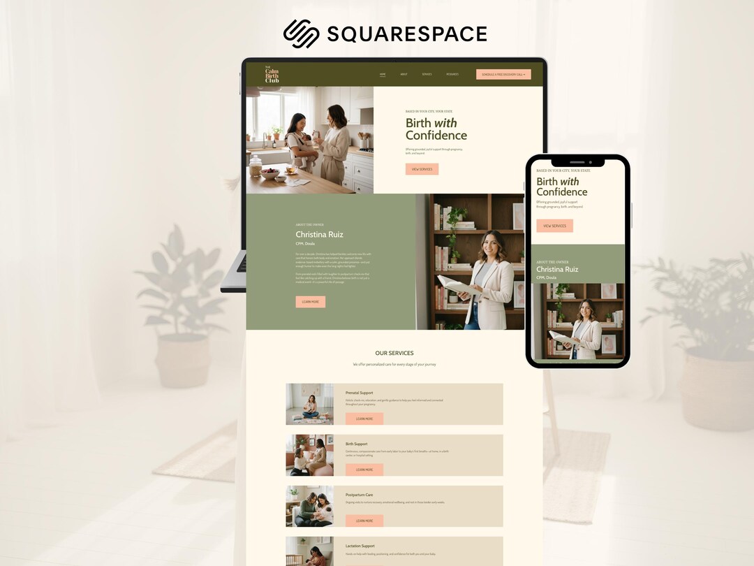 Squarespace Template for Doulas and Birthworkers, Modern Website Design ...