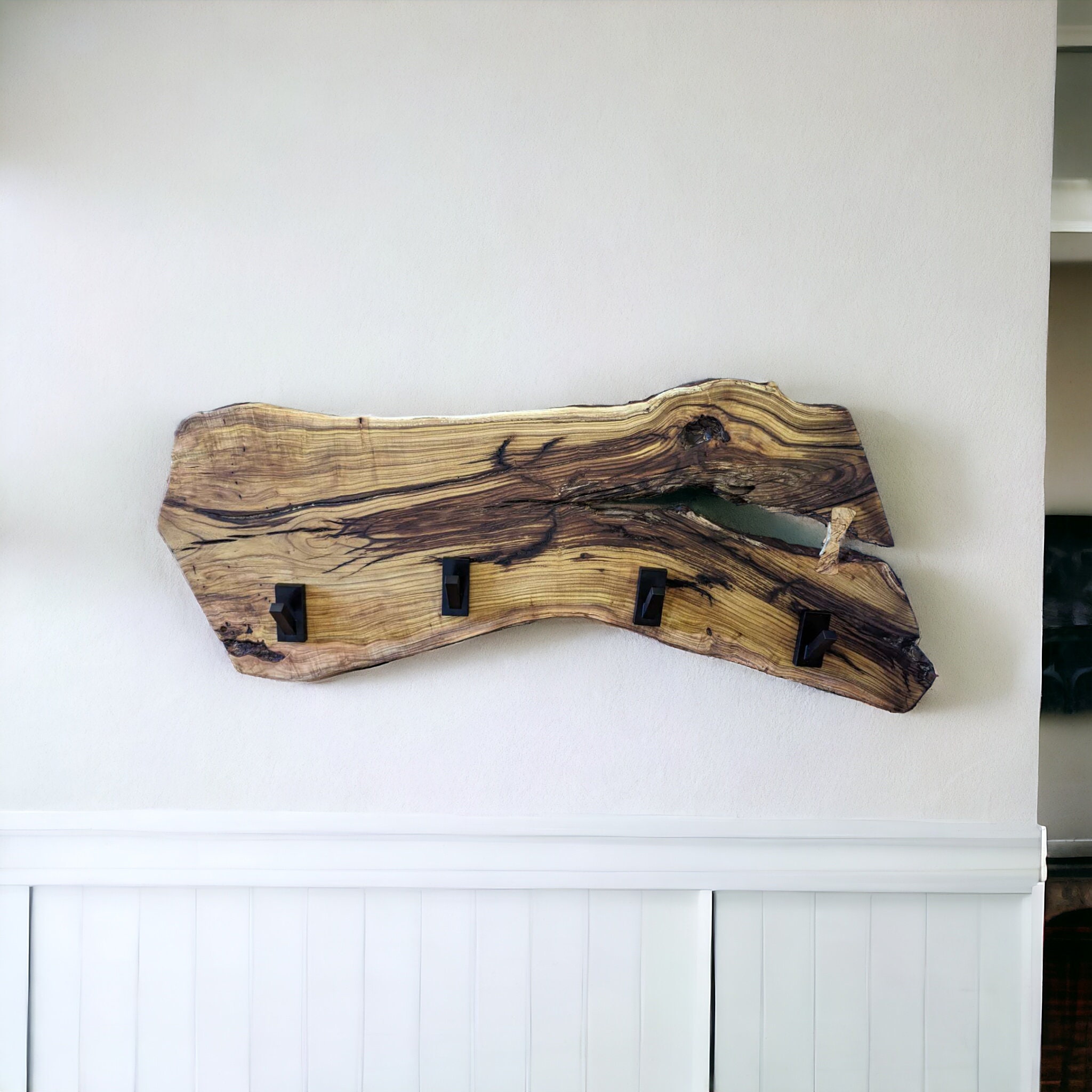 Live Edge Entryway Coat Rack Wall Mounted Metal Hooks Redbud - Etsy