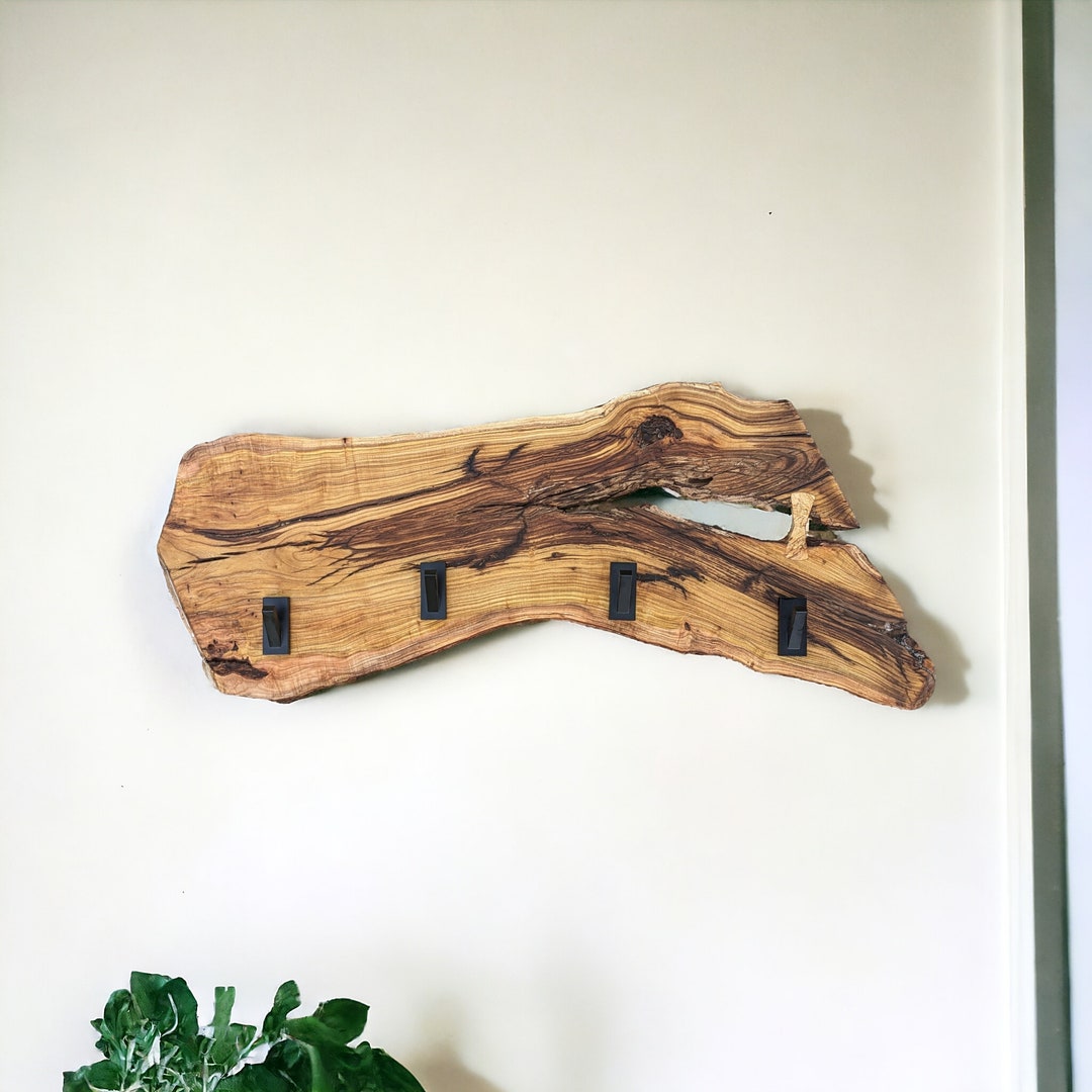 Live Edge Entryway Coat Rack Wall Mounted Metal Hooks Redbud - Etsy