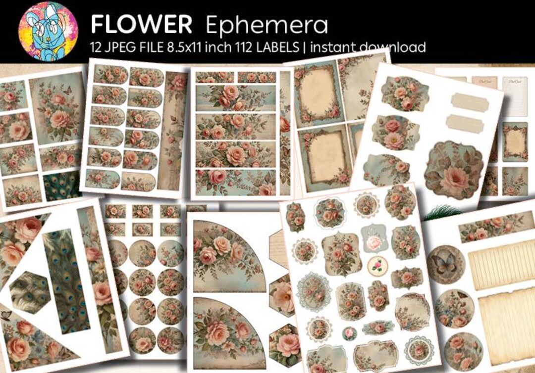 Shabby Chic Vintage Label Ephemera Tags | Vintage Tags Pink Roses Mixed ...