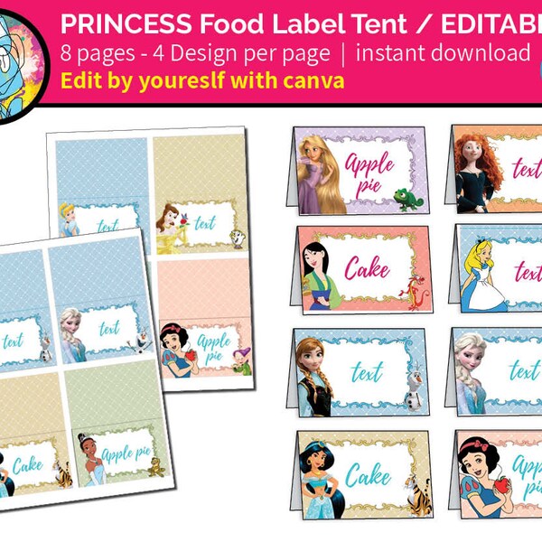 Princess Food Labels - Etsy