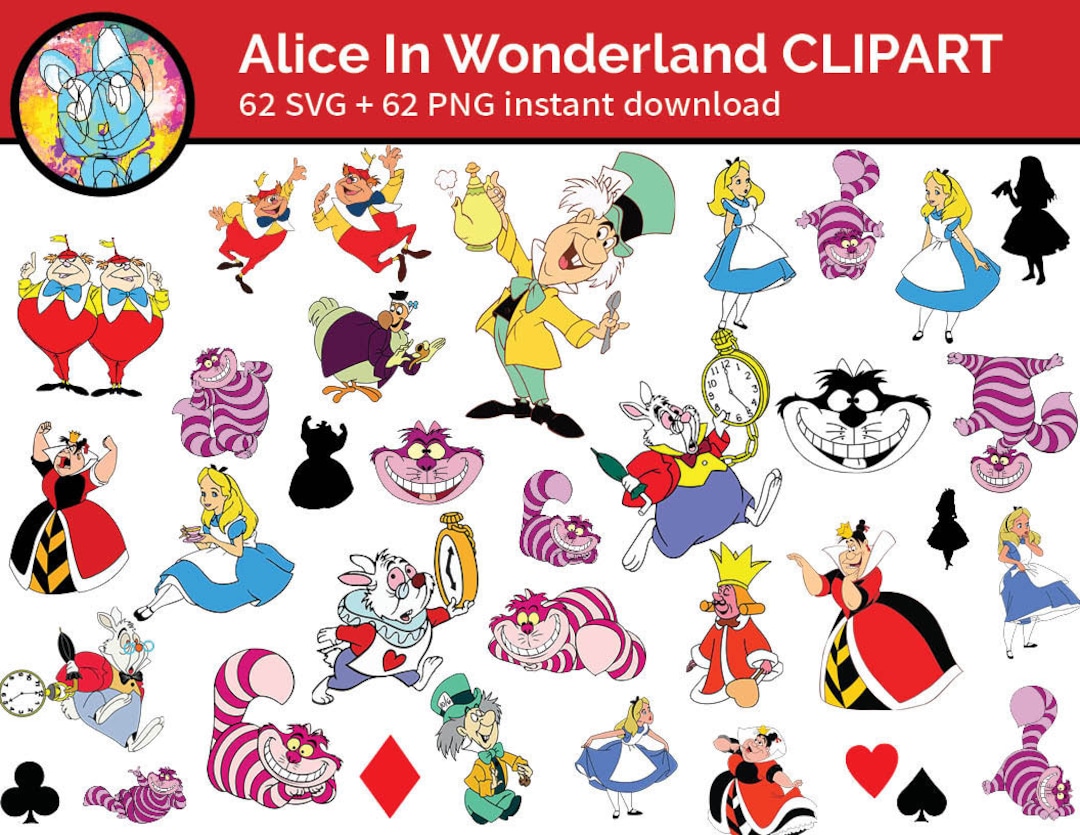 Alice in Wonderland Clipart SVG PNG Alice in Wonderland - Etsy Ireland