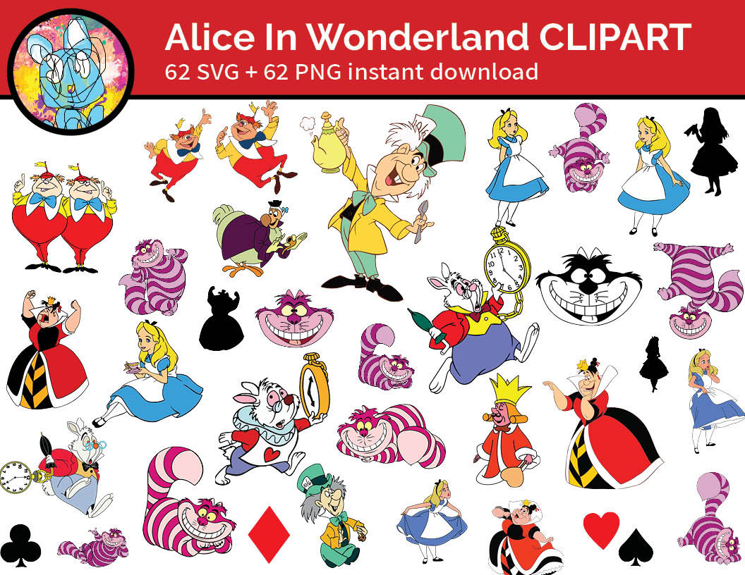 Alice in Wonderland Clipart SVG PNG Alice in Wonderland - Etsy Denmark