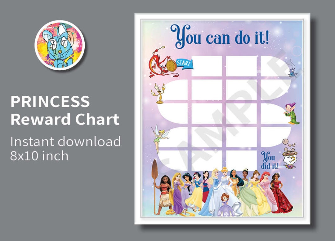 PRINCESS Reward Chart Printable Behavior Chart Cinderella Tiana Belle ...