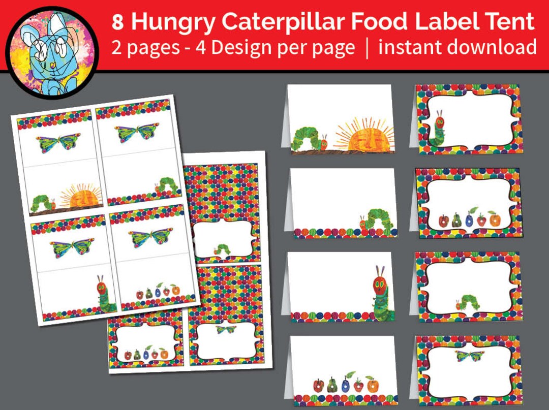 Hungry Caterpillar Food Label Tent Printable Food Cards Hungry ...