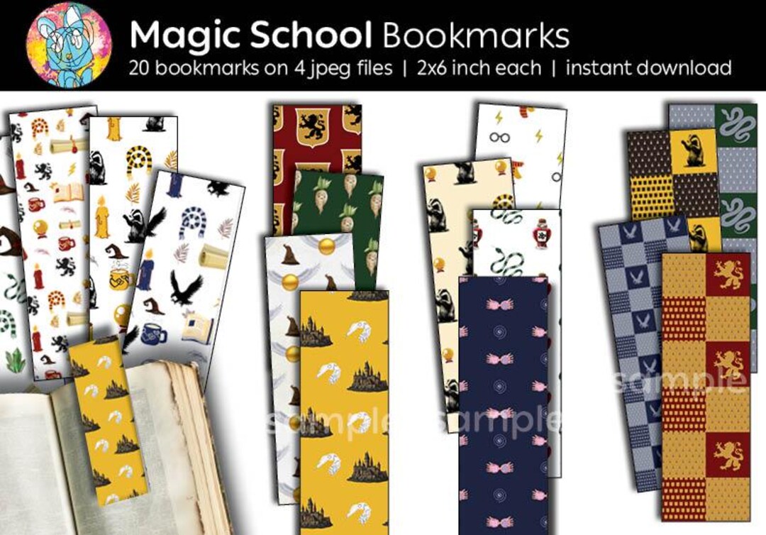 Magic School Wizard House RED Green Bookmark Sheets | Wizard Mixed ...