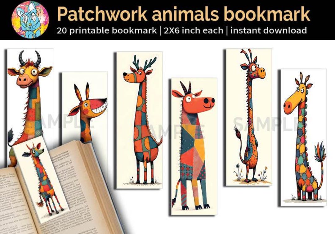 DIY Printable Quirky Patchwork Animal Bookmark Sheets | Patchwork ...