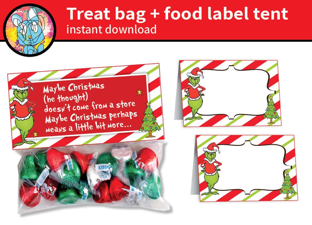 The Grinch Treat Topper Food Label Tent Cookie Candy Favor - Etsy Singapore