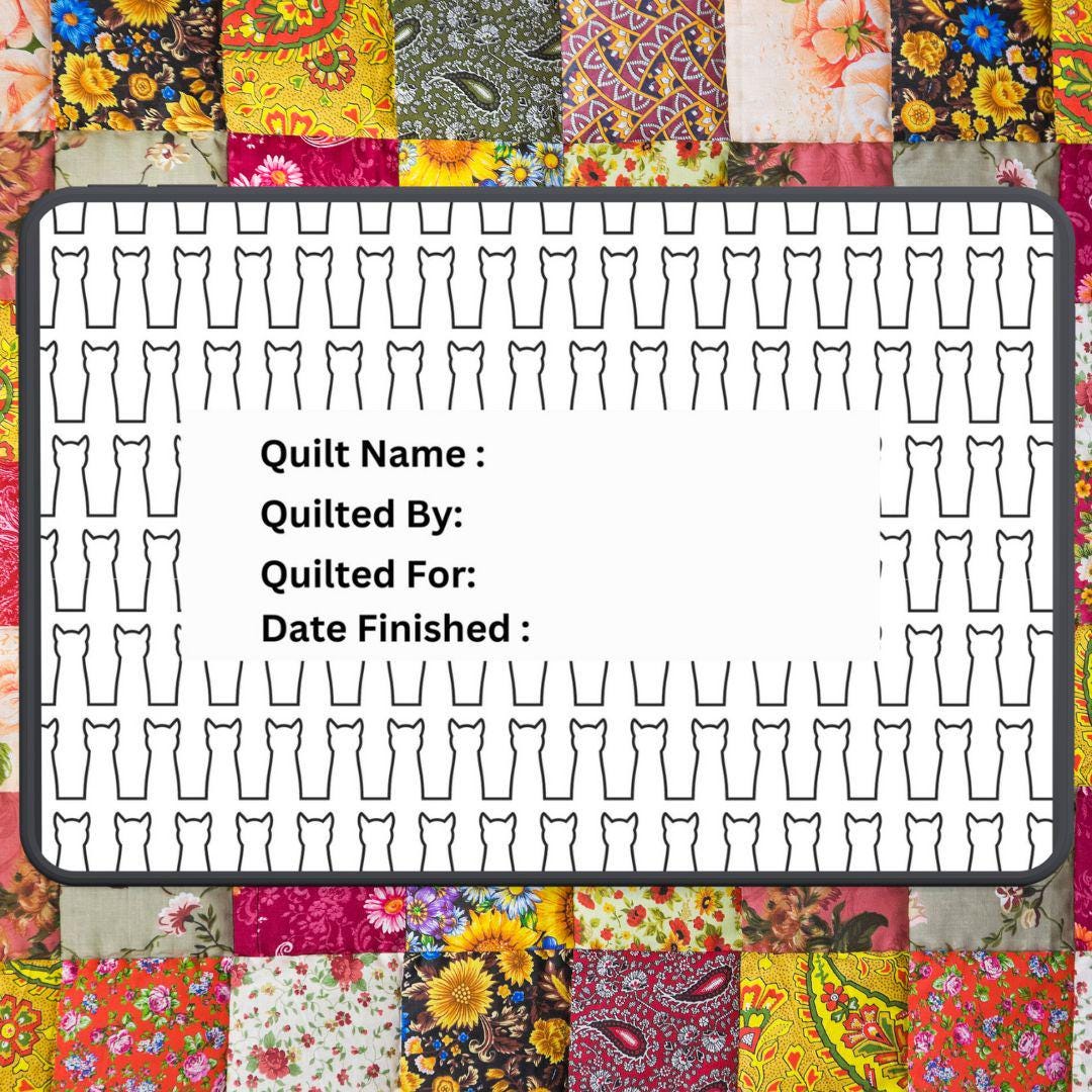 Custom Cat Quilt Label Template PDF, Printable Black and White Quilt ...