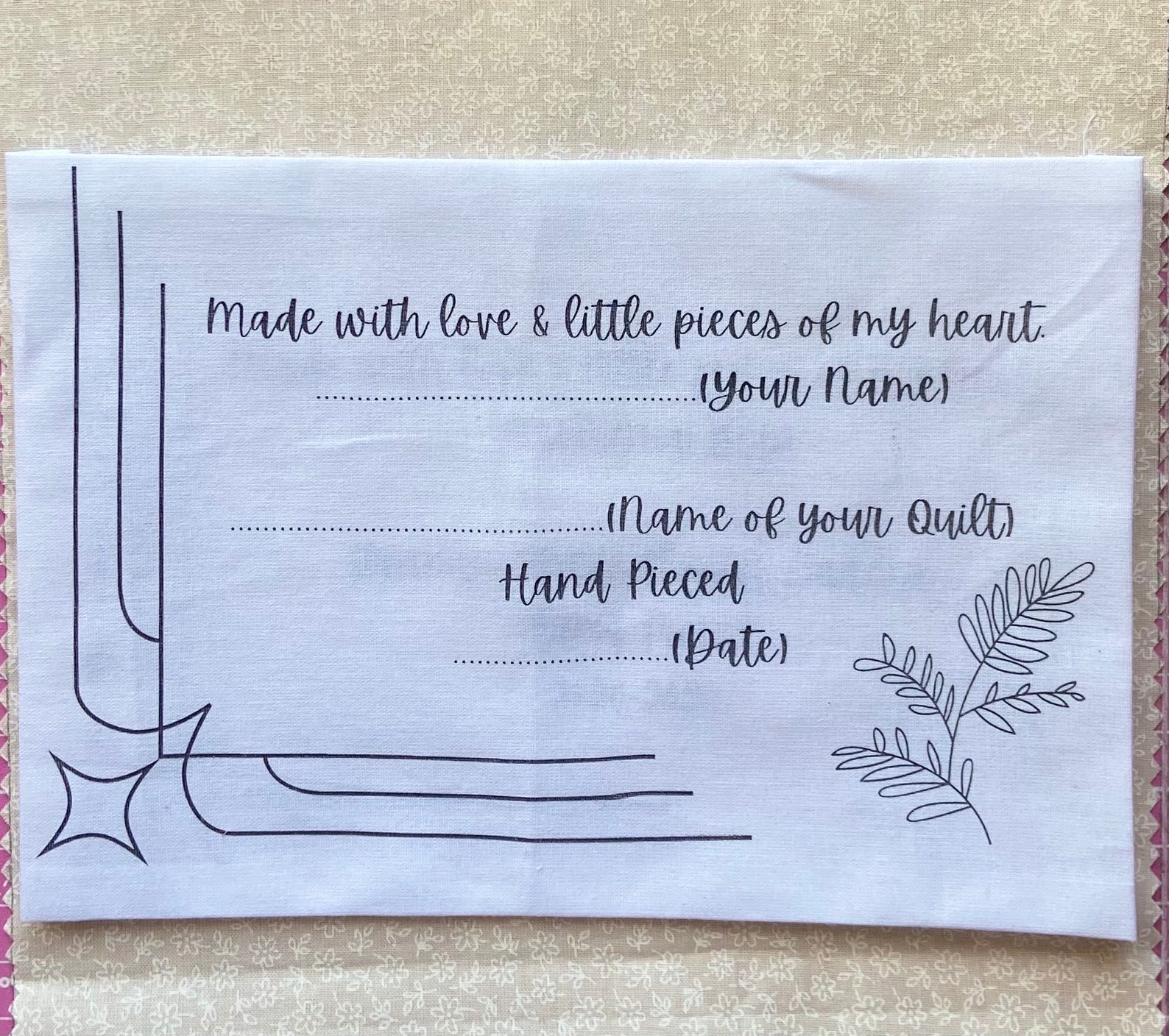 Custom Quilt Label Template PDF, Printable Black and White Quilt Label ...