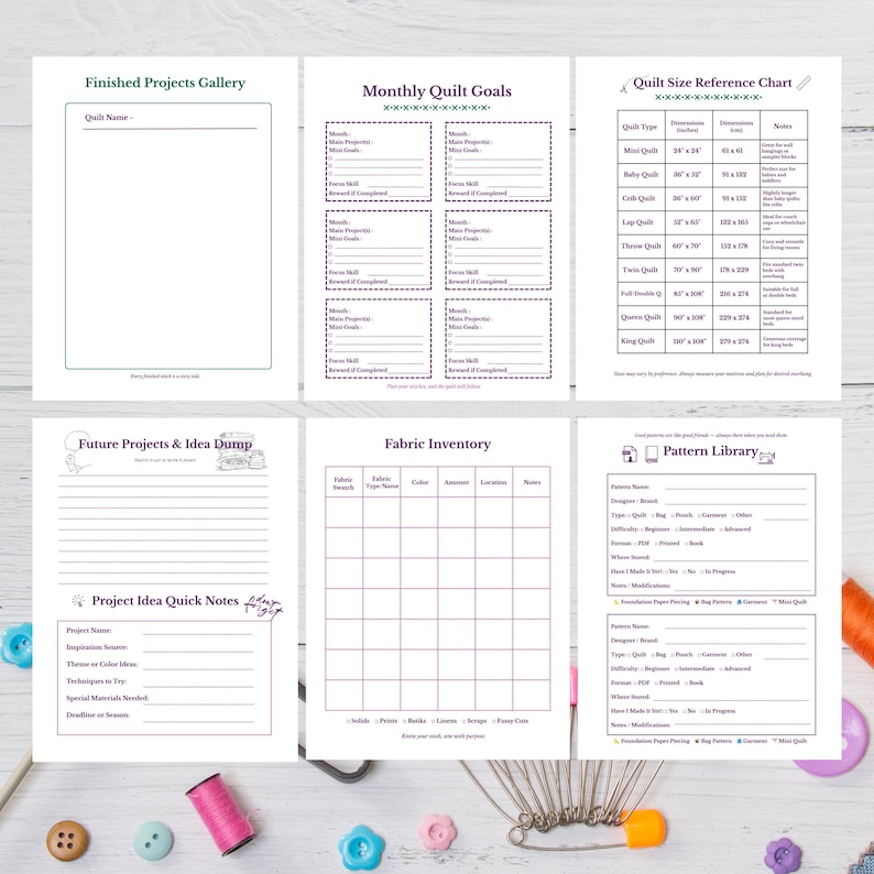 Quilt Planner PDF – Printable Quilting Journal & Project Organizer ...