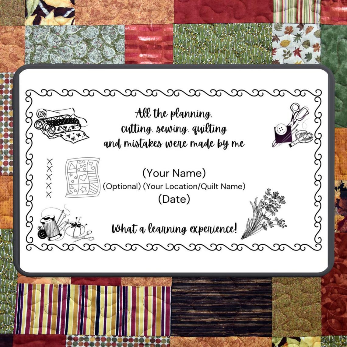 Custom Quilt Label Template PDF, Printable Black and White Quilt Label ...