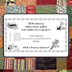 Custom Quilt Label Template PDF, Printable Black and White Quilt Label ...