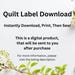 Custom Quilt Label Template: Printable Black & White Design (PDF ...
