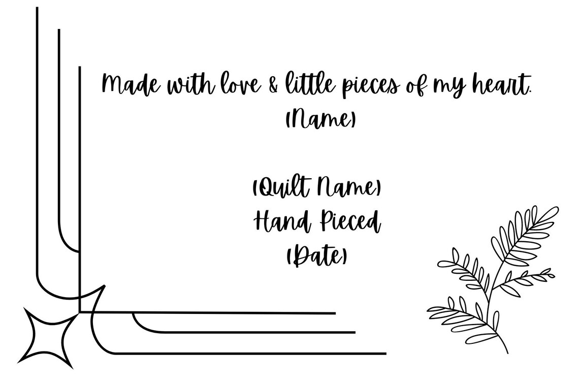 Custom Quilt Label Template PDF, Printable Black and White Quilt Label ...