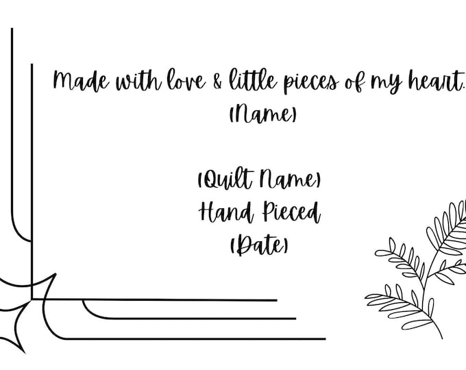 Custom Quilt Label Template PDF, Printable Black and White Quilt Label ...