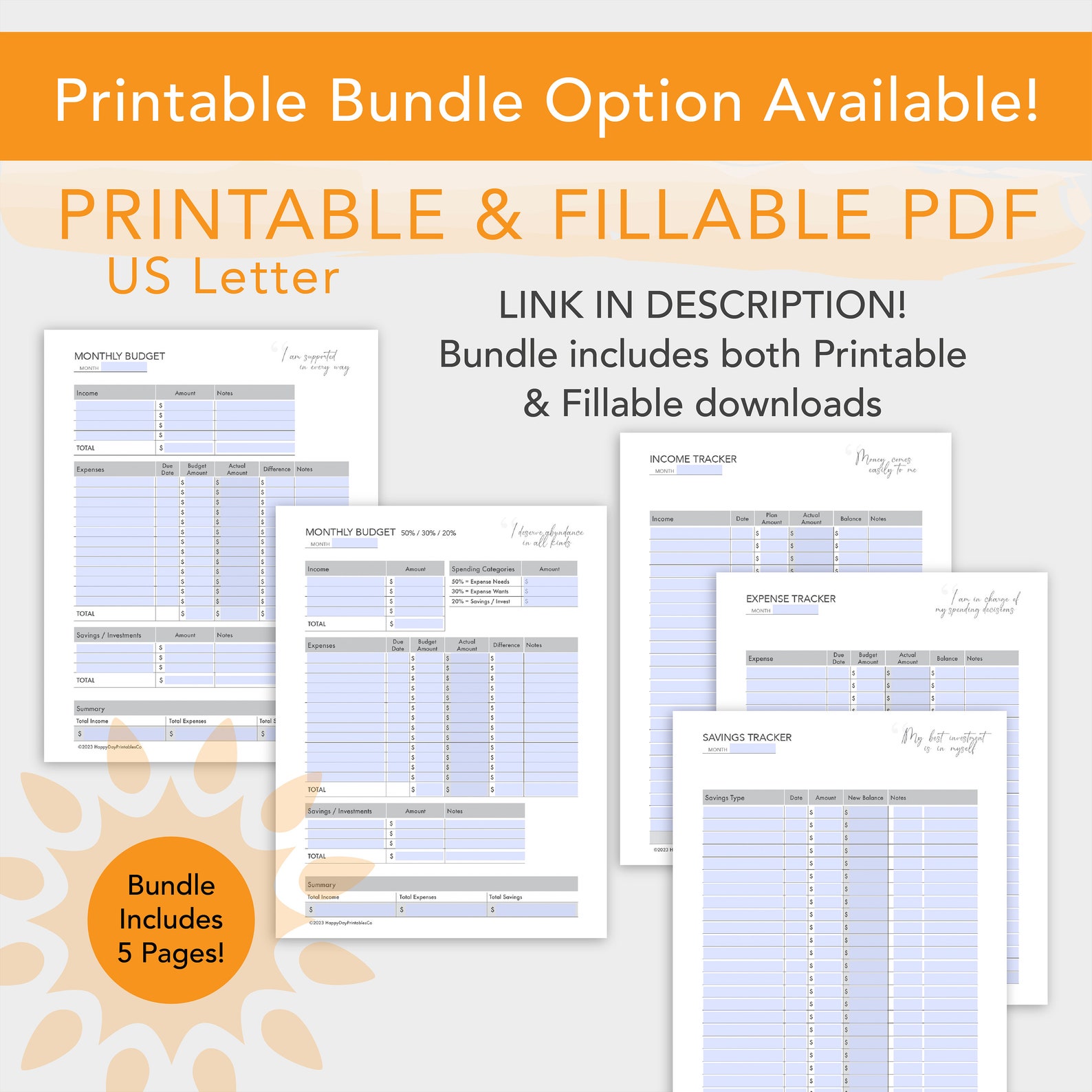 Monthly Budget Sheet, Digital PDF Downloadable Printable Fillable ...