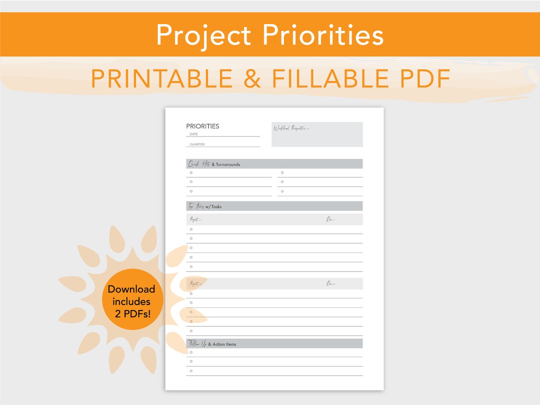 Project Priorities Worksheet, Digital PDF Downloadable Printable ...