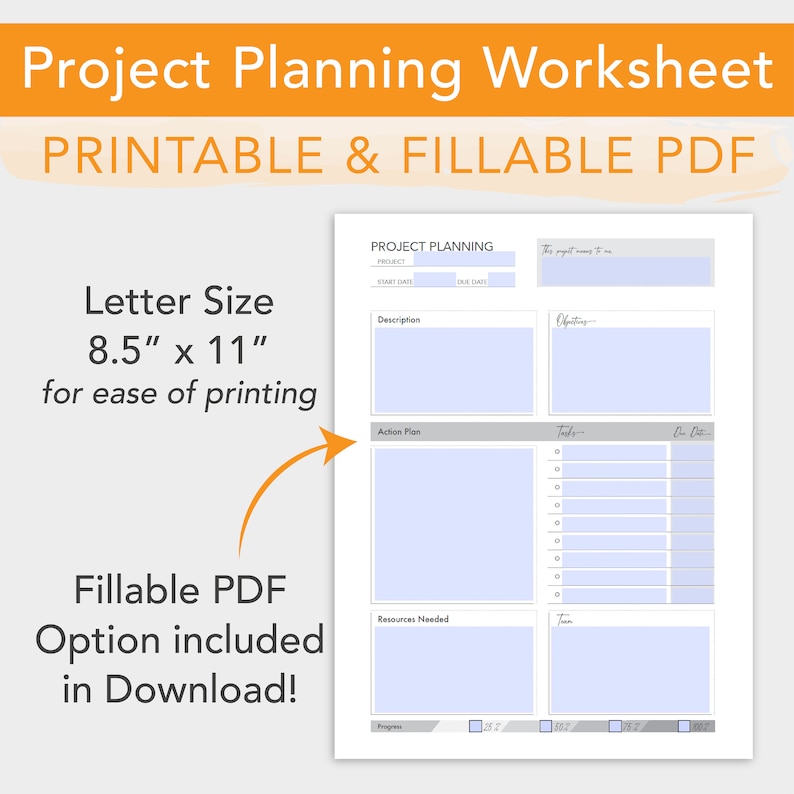 Project Planning Worksheet, Digital PDF Downloadable Printable Fillable ...