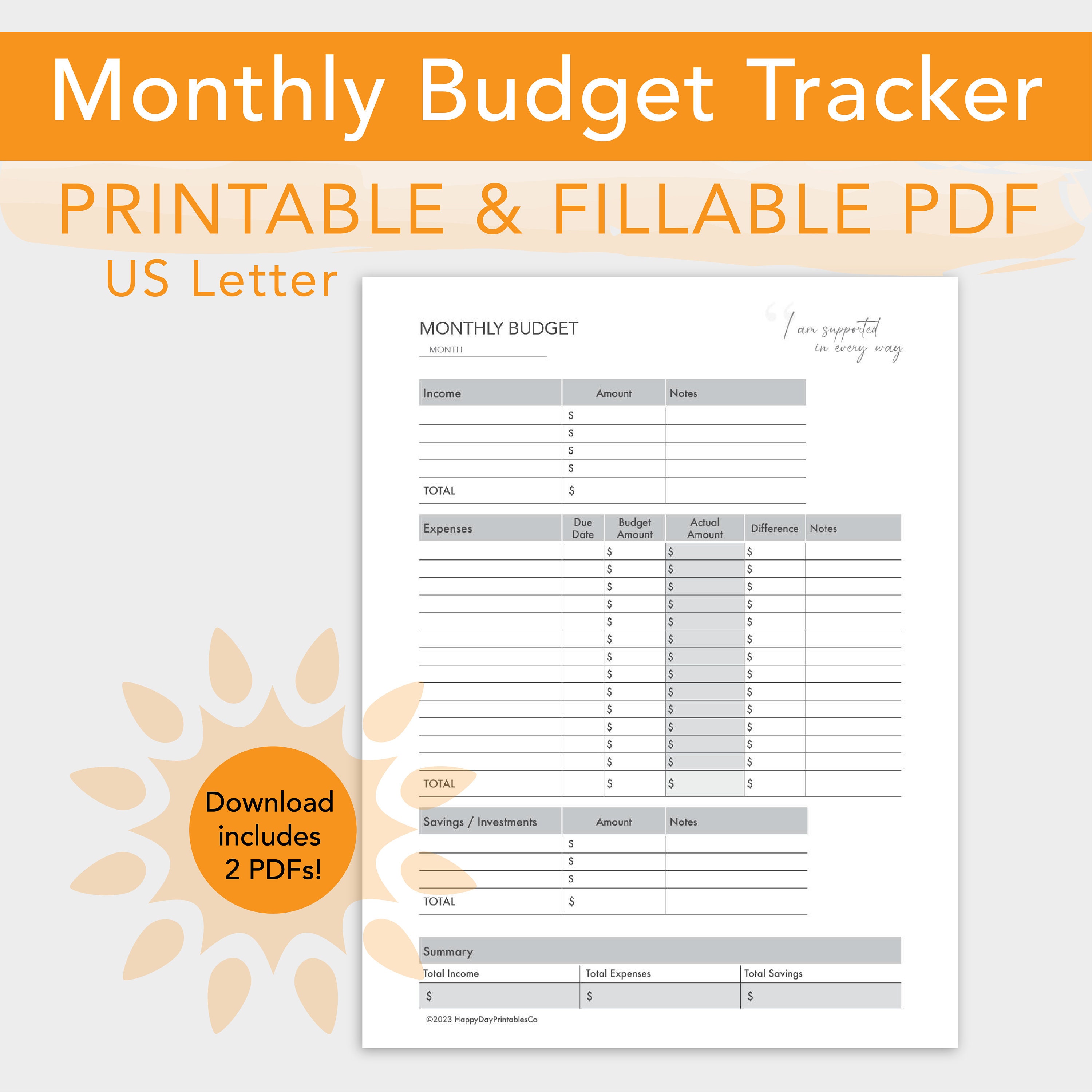Monthly Budget Sheet Digital PDF Downloadable Printable - Etsy