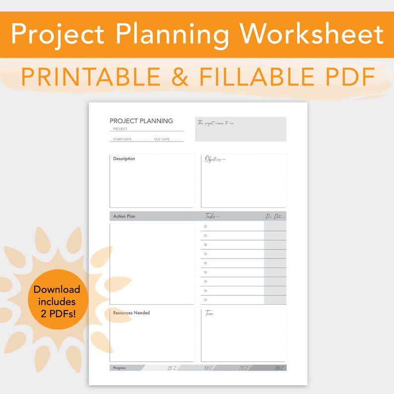 Project Planning Worksheet, Digital PDF Downloadable Printable Fillable, Letter - Etsy