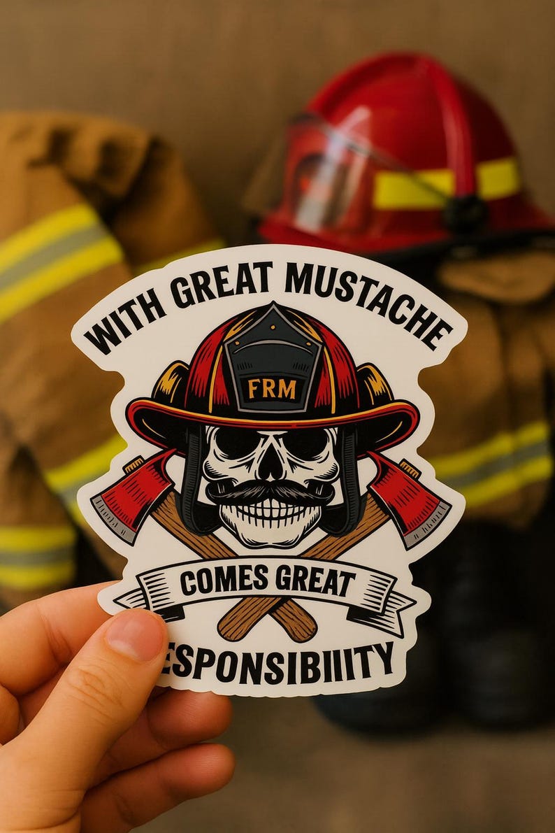 Firefighter Mustache Sticker, Fireman Skull Decal, Fire Dept Helmet ...