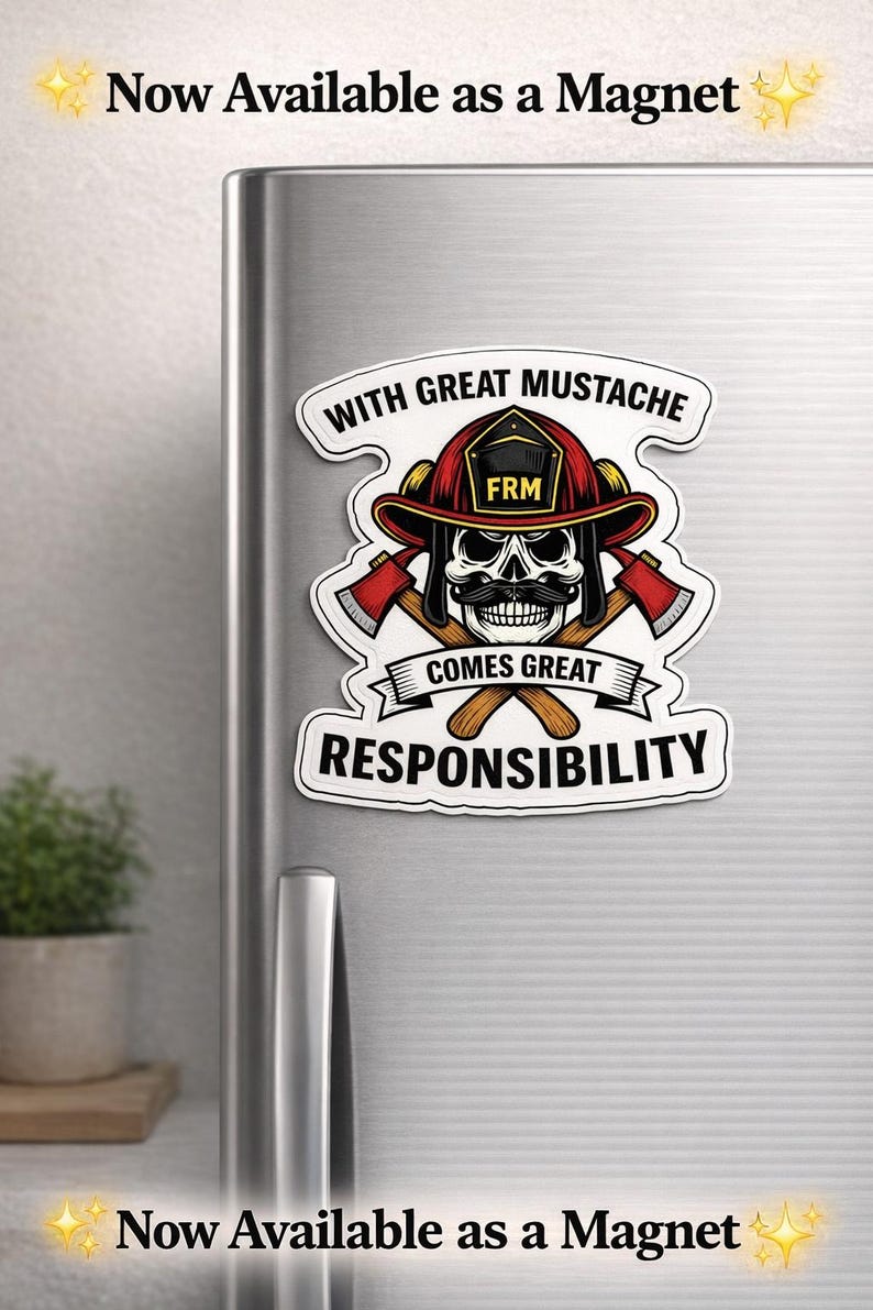 Firefighter Mustache Sticker, Fireman Skull Decal, Fire Dept Helmet ...