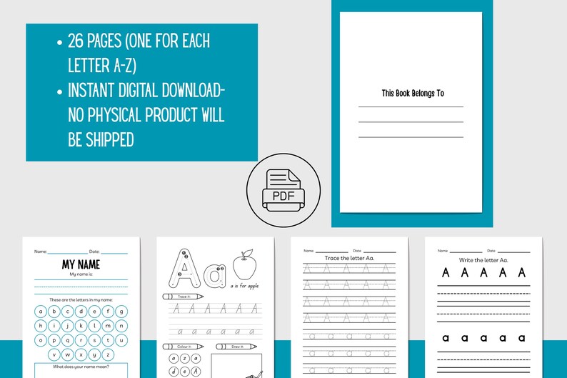 A-Z Letter Tracing Workbook: Printable Preschool Alphabet Learning PDF ...