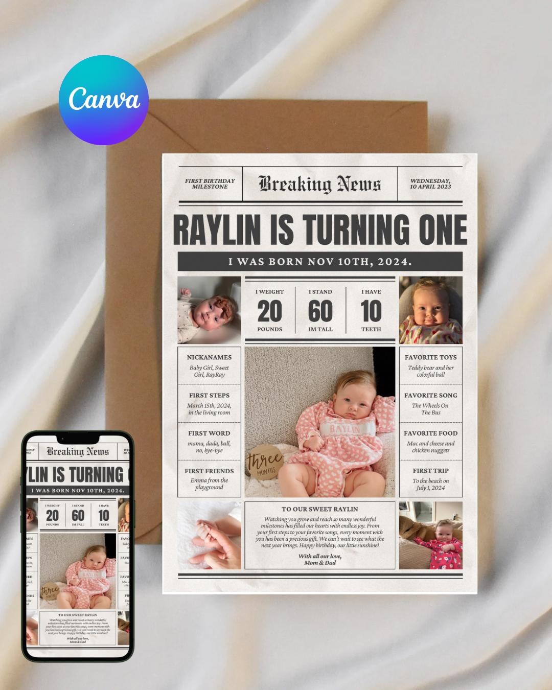 Personalized Baby's First Birthday Newspaper: Milestone Keepsake for ...