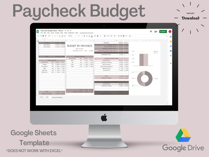 Paycheck Budget Google Sheet Template, Biweekly Pay Budget, Monthly ...