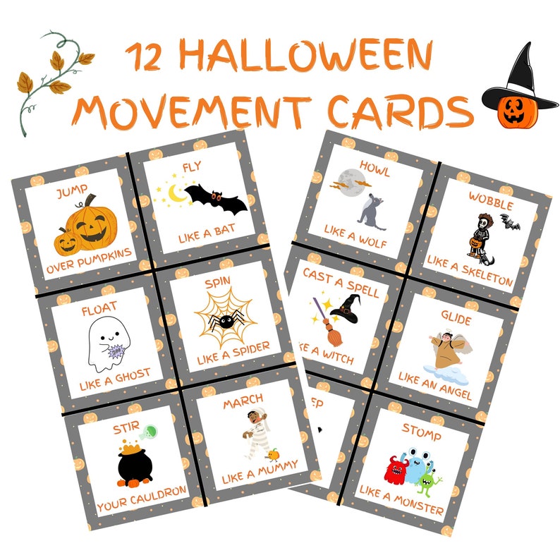 12 Halloween Movement Cards for Kids Dance/school Classes - Etsy