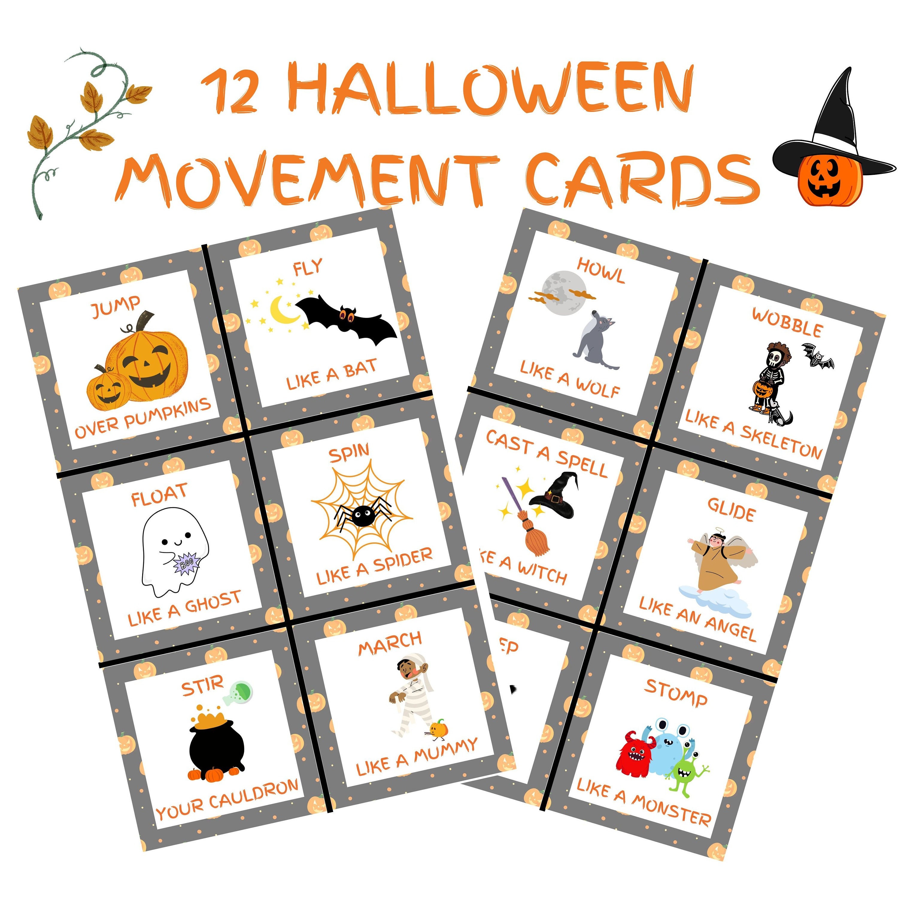 12 Halloween Movement Cards for Kids Dance/school Classes - Etsy