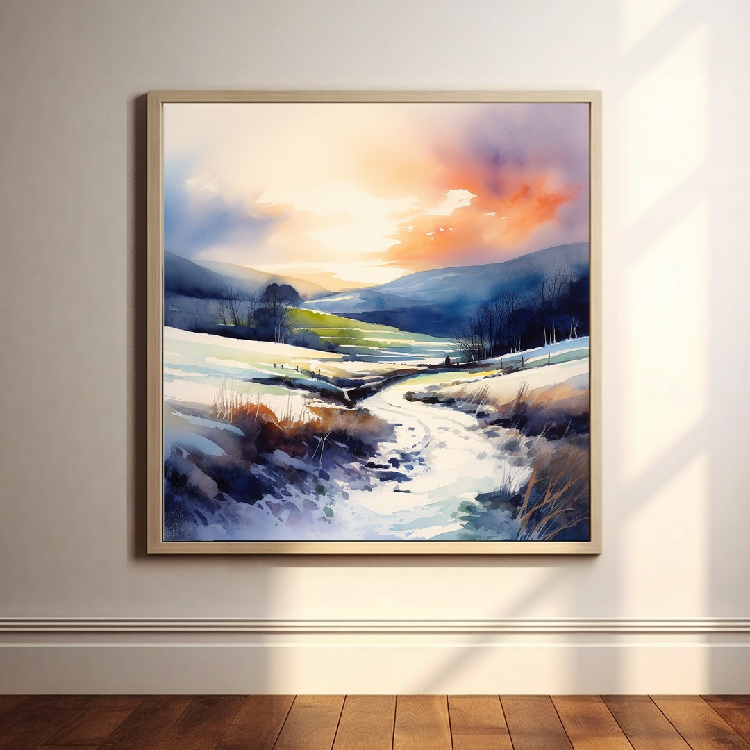 Abstract Lake District Watercolour Print, Lake District Landscape ...