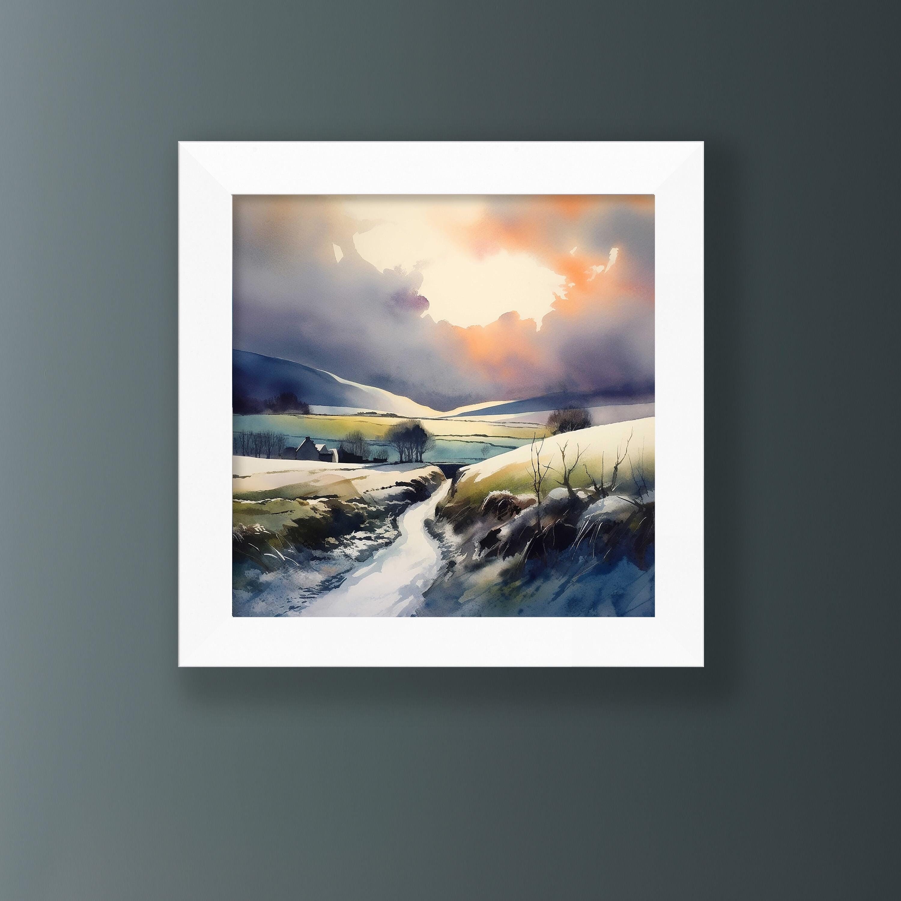 Abstract Watercolour Print, the Lake District, Abstract Lake District ...
