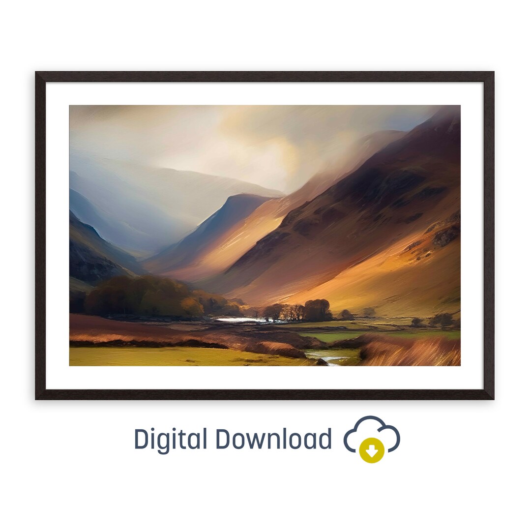 Digital Download Lake District Landscape Print, Oil Painting Evocative ...