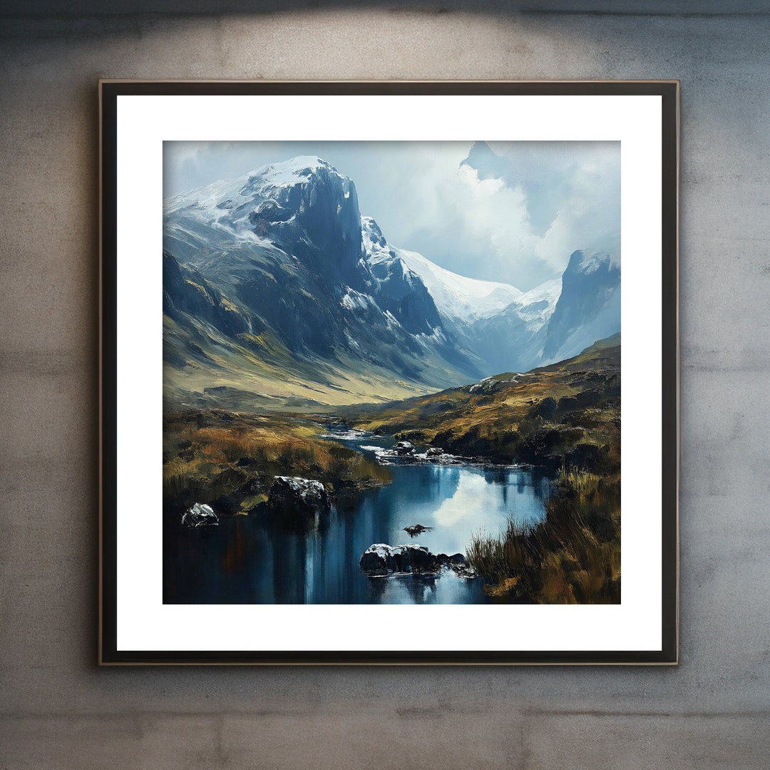 Scottish Mountain Painting, Highlands of Scotland Print, Mountains of ...