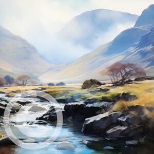 Lake District Landscape Painting, Digital Landscape Watercolour ...