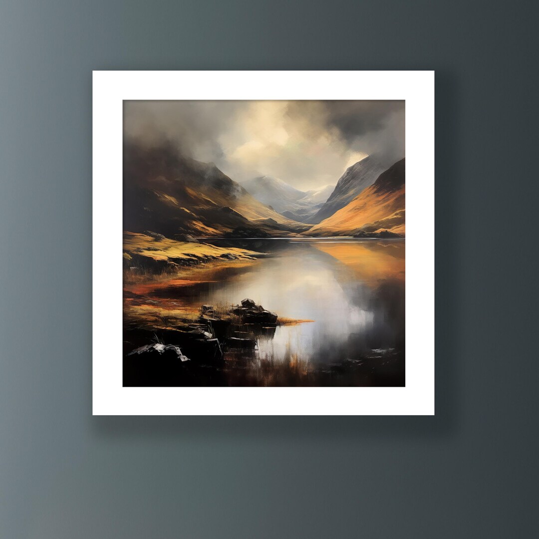 Scottish Highlands Mountain Landscape Print, Oil Painting of Scotland ...