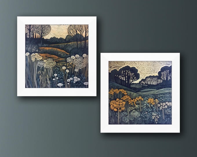 Gift Set Two Woodcut Prints, Woods and Wild Flowers Lake District ...