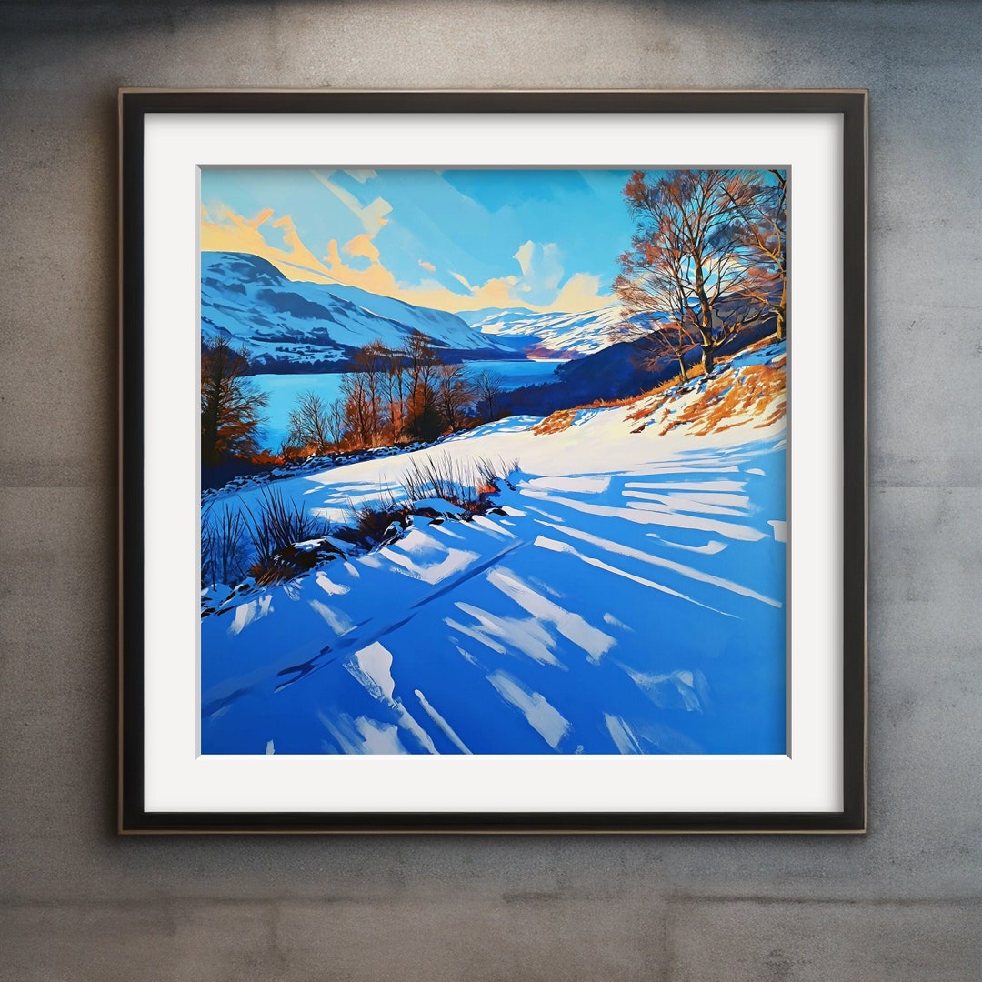Lake Windermere Print, Lake District Winter Snow Painting, the Lake ...
