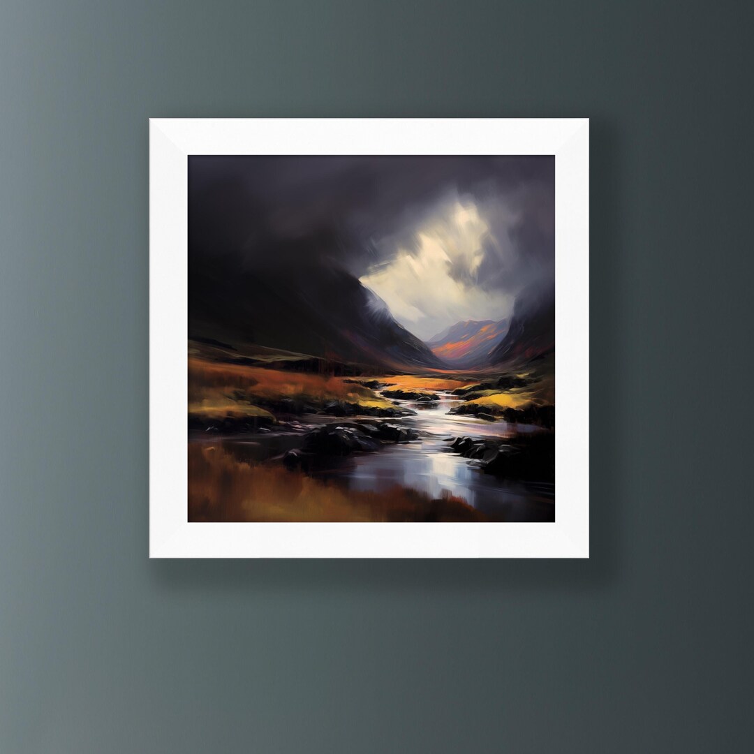 Scottish Highlands Mountain Landscape Print, Oil Painting of Scotland ...