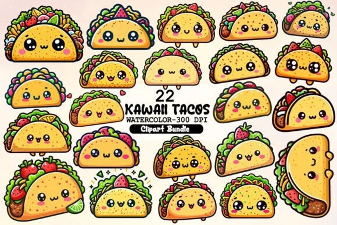 Cute Taco Clipart, Chibi/kawaii Taco Clipart, Taco Clipart, Taco Lover ...