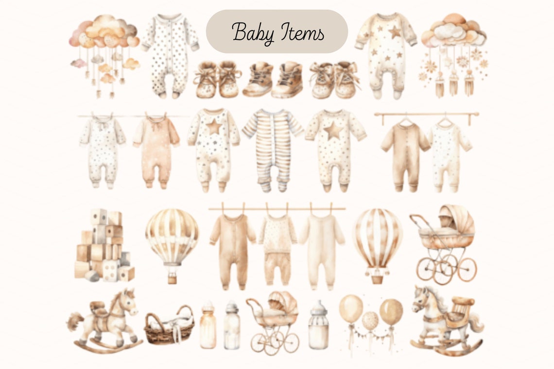 Gender Neutral Baby Clipart Watercolor Neutral Baby Shower Clipart ...