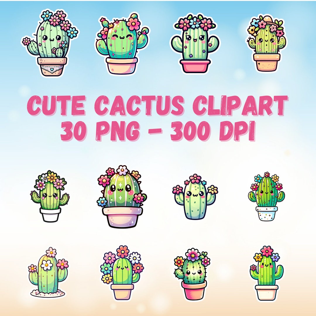 Cute Cactus Clipart, Chibi Cactus Clipart, Kawaii Cactus Clipart ...