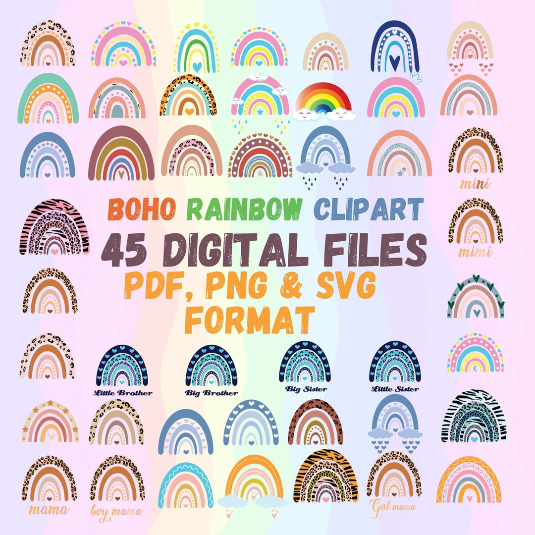 Boho Rainbow Clipart, Pastel Rainbow Svg Png, Cute Rainbow Svg Png ...