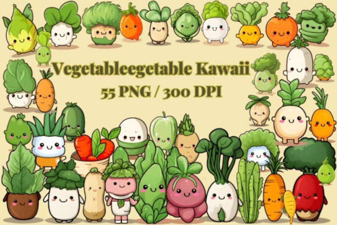 Cute Vegetable Clipart, Chibi Vegetables, Cute Clipart, Kawaii Clipart ...
